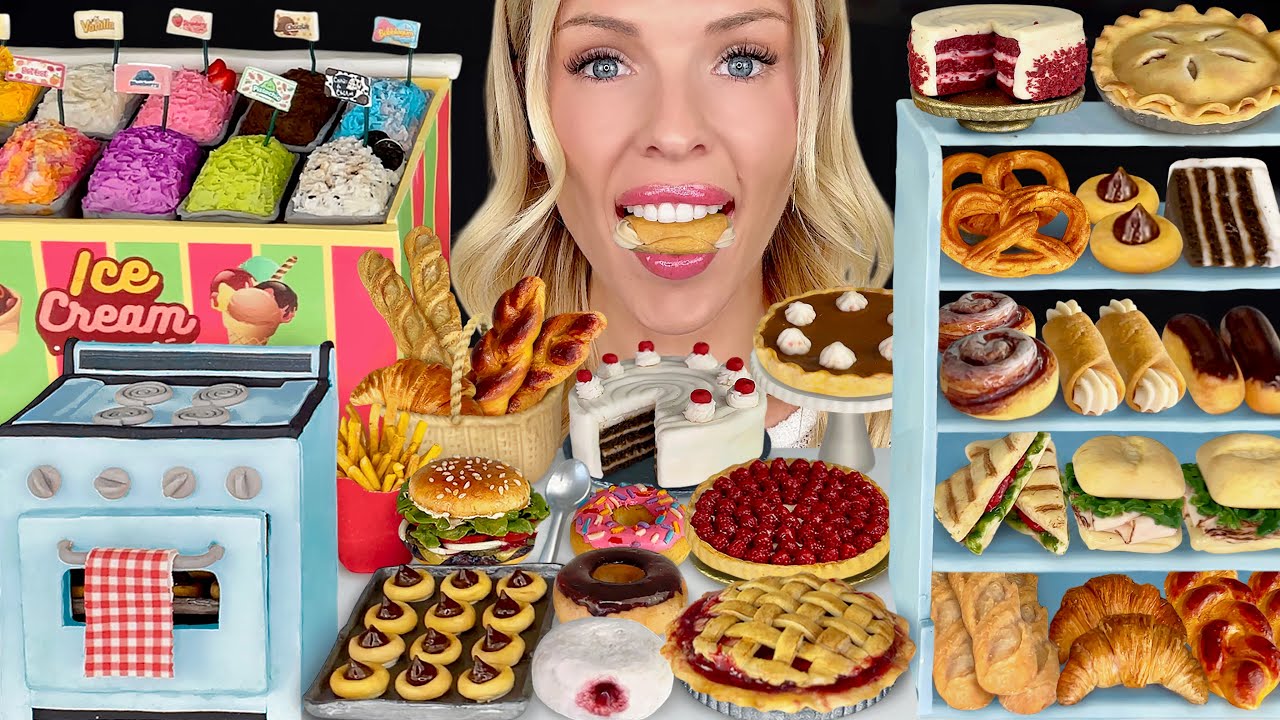 ASMR MUKBANG, Miniature Food, Mini Bakery, Pastries, Ice Cream Parlour ...